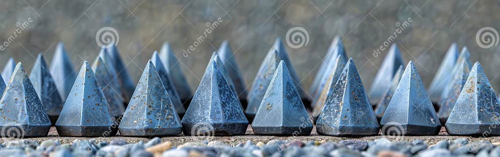 A Row of Blue Cones Neatly Aligned Next To Each Other in a Triangular ...