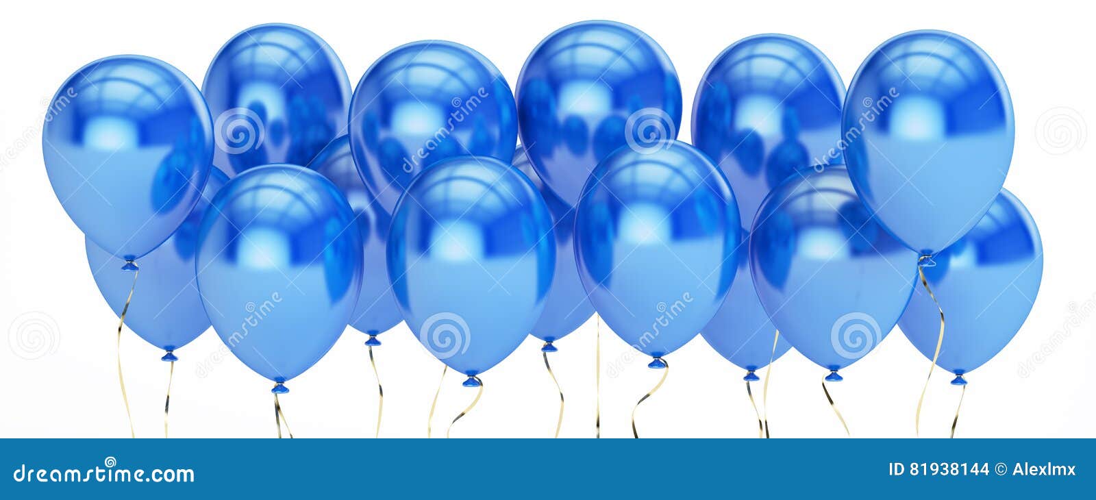 Row from Blue Party Balloons, 3D Rendering Stock Illustration ...