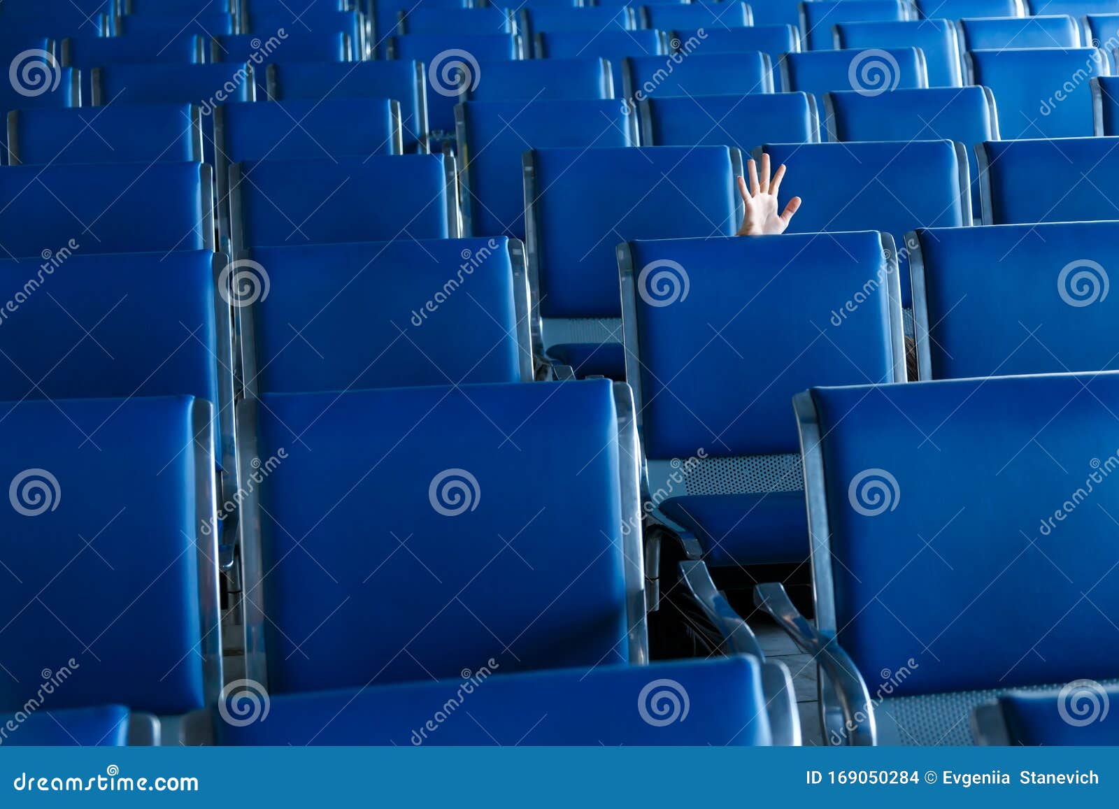 Row of Blue Seats and a Human Hand in Airport Hall Stock Photo - Image ...