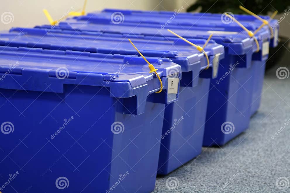 Row of Blue Storage Containers Stock Photo - Image of crate, secure ...
