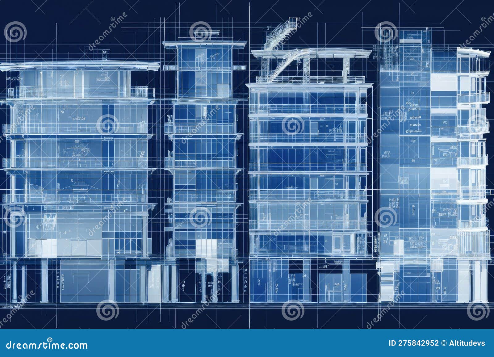 Row of Blueprints, Each with Different View or Detail of the Same ...