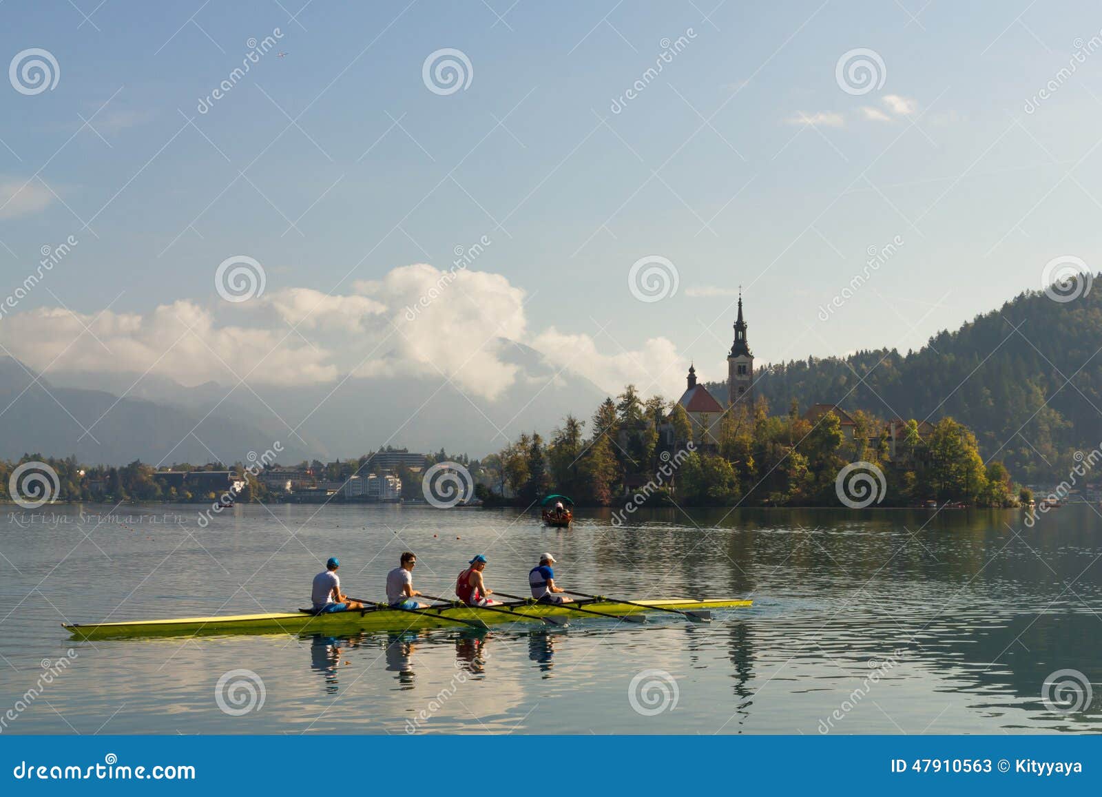 Row Boat Practicing at Lake Bled Editorial Stock Photo - Image of ...