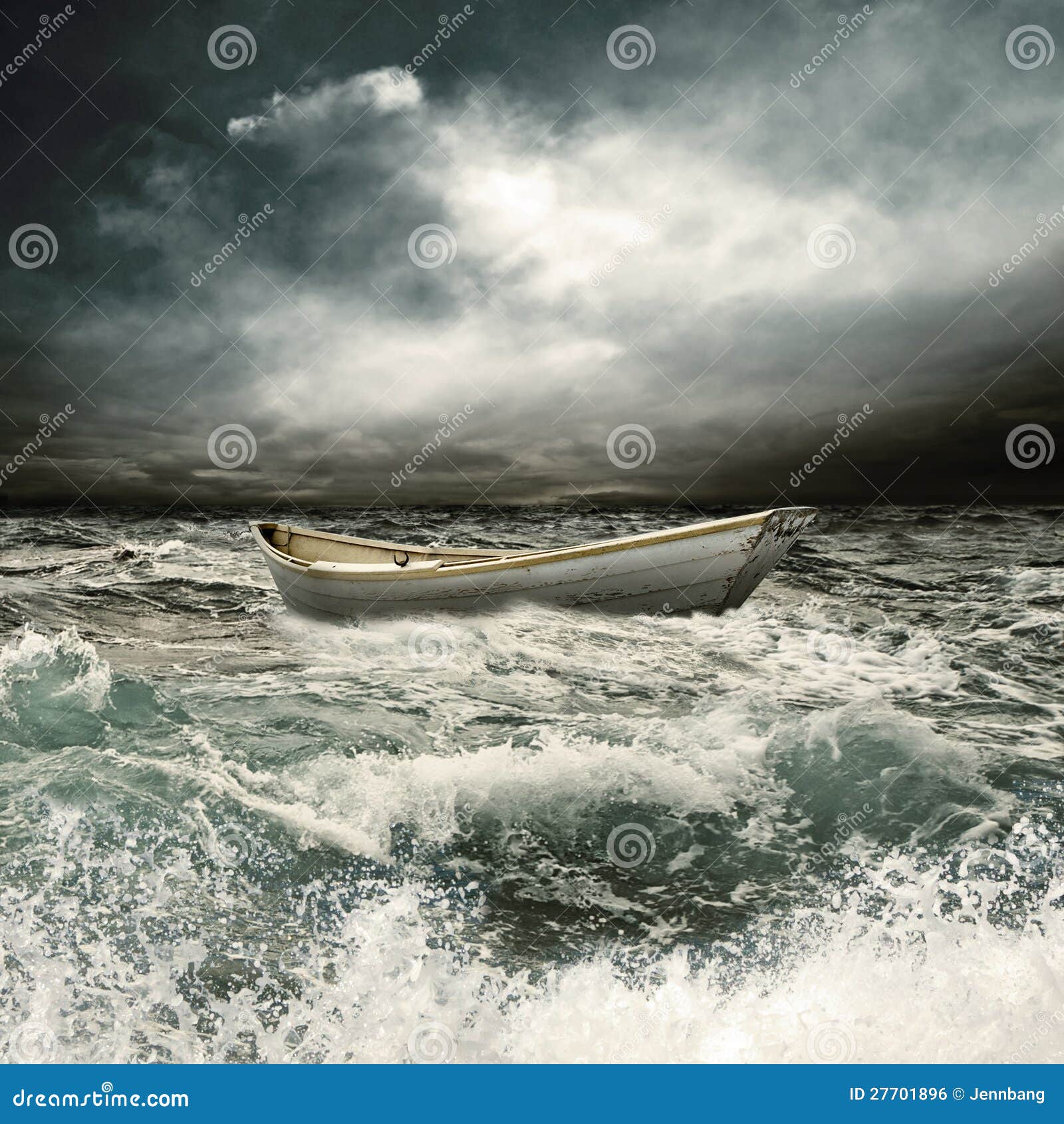 Row boat in thrunderstorm stock illustration. Illustration of boat ...