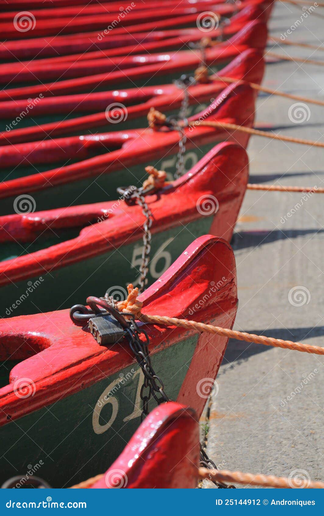 Row of Boats with Ropes and Locks Stock Photo - Image of bank, noses ...