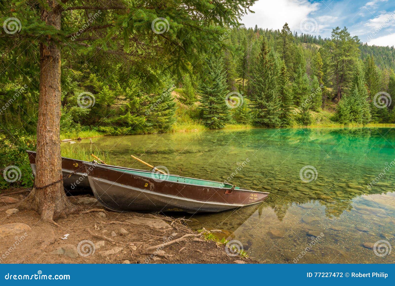Row Boats on Valley of the Five Lakes Stock Photo - Image of trip ...