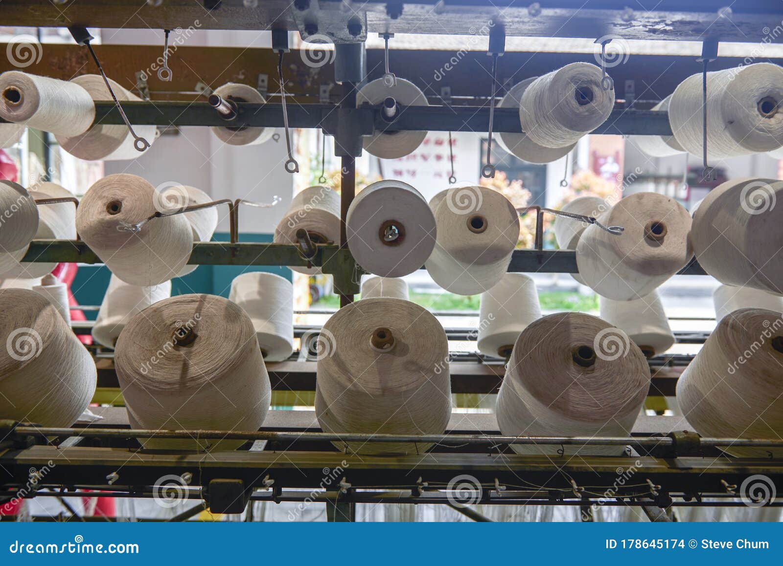 A Row of Bobbins on a Cotton Spinning Machine Stock Photo - Image of ...