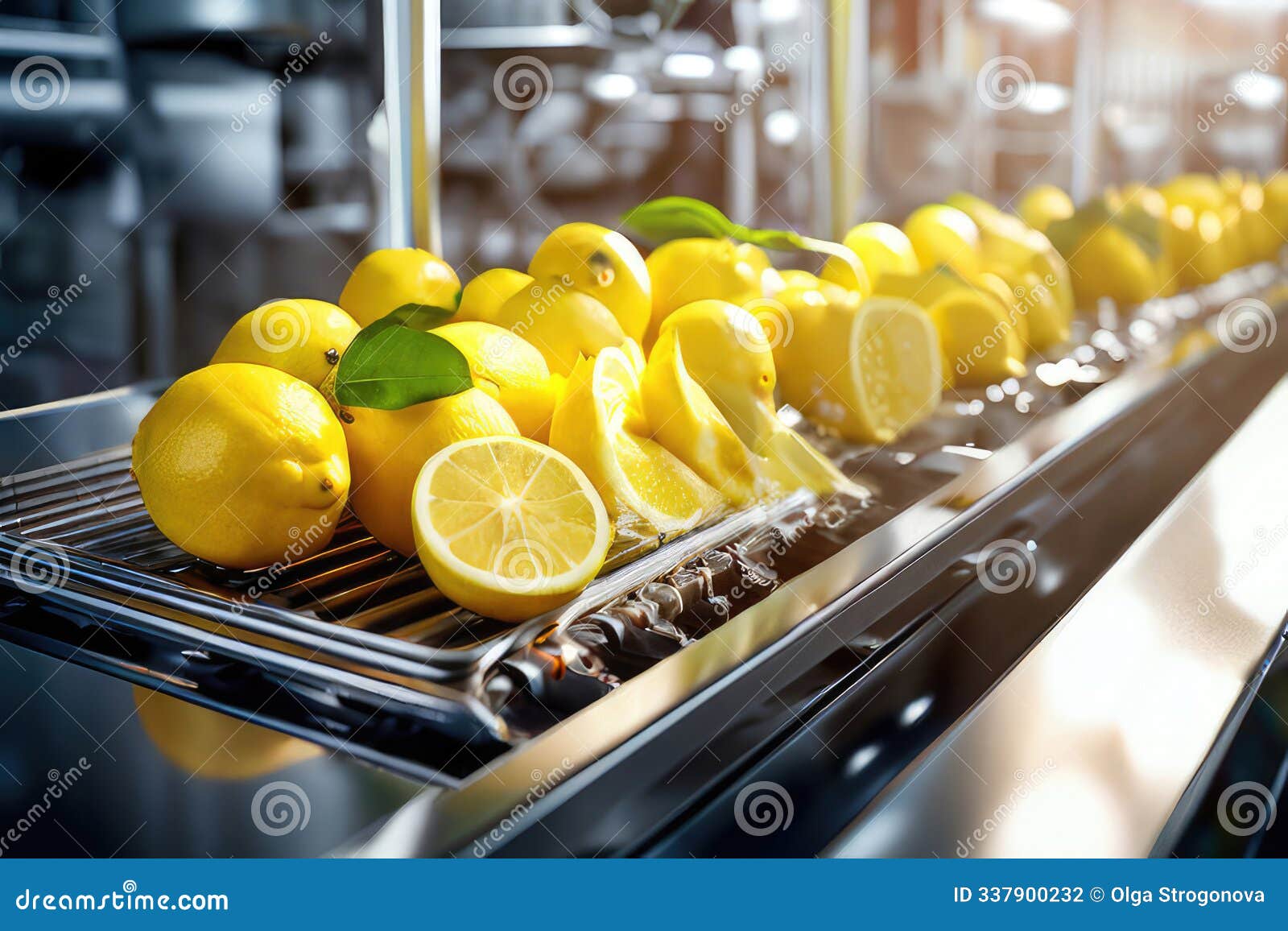 Row of Bottles with Lemonade Moving Along Belt Conveyor Stock Photo ...