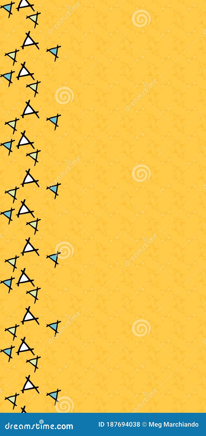 Row of Bouncing Triangles Vertical Border with Yellow Background Hand ...