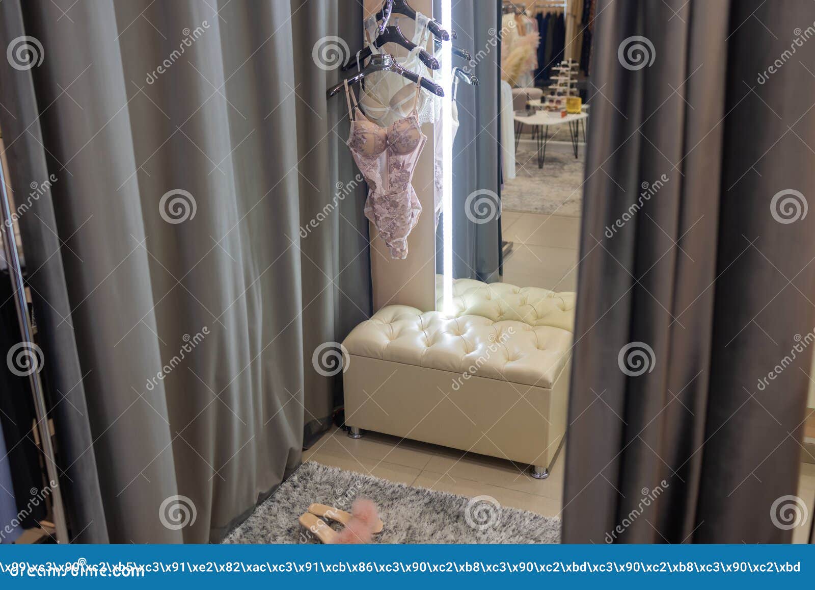 Row of Bras Hanging in Lingerie Store. Stock Image - Image of indoors ...