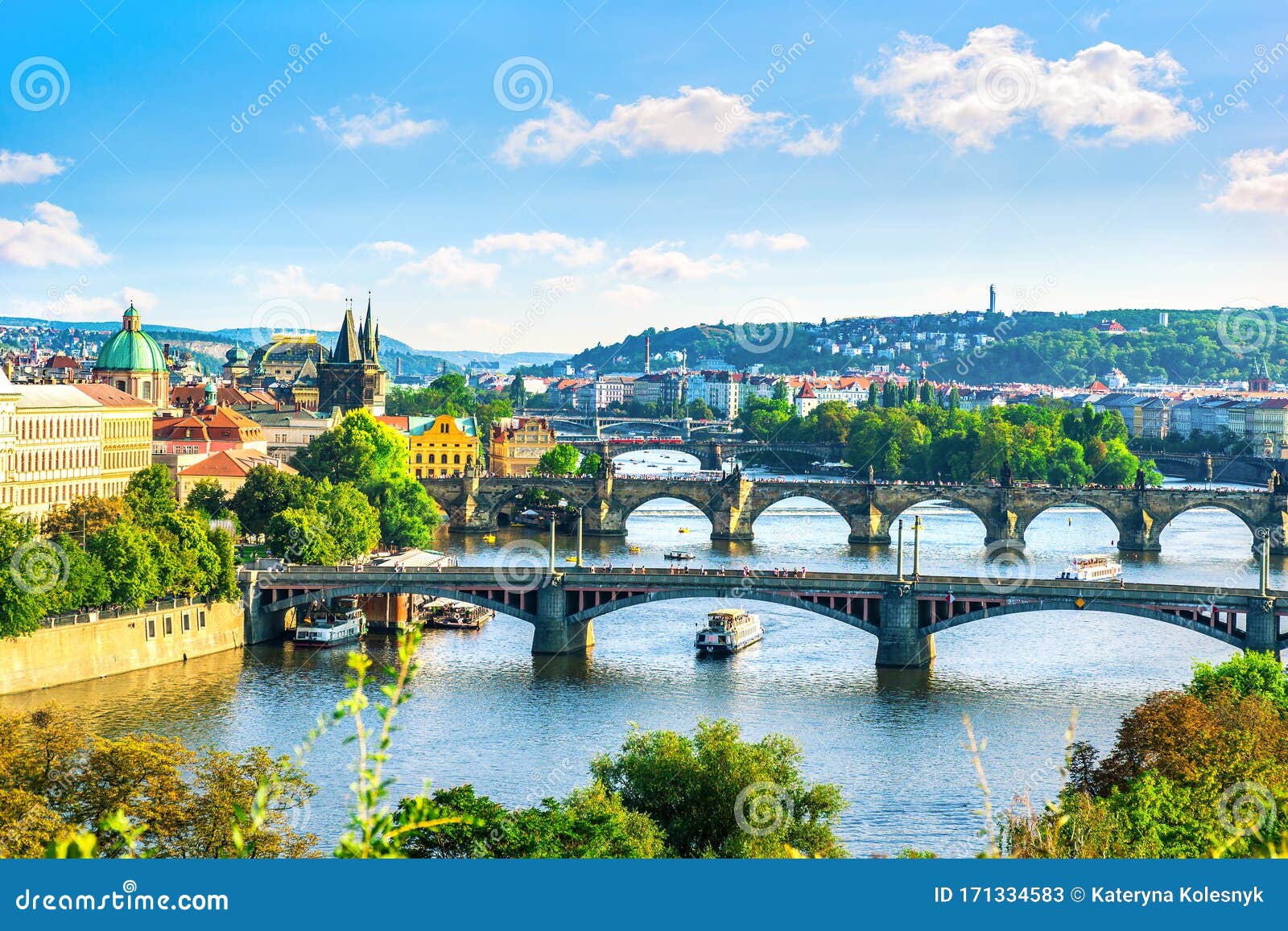 Row of bridges in Prague stock image. Image of legii - 171334583