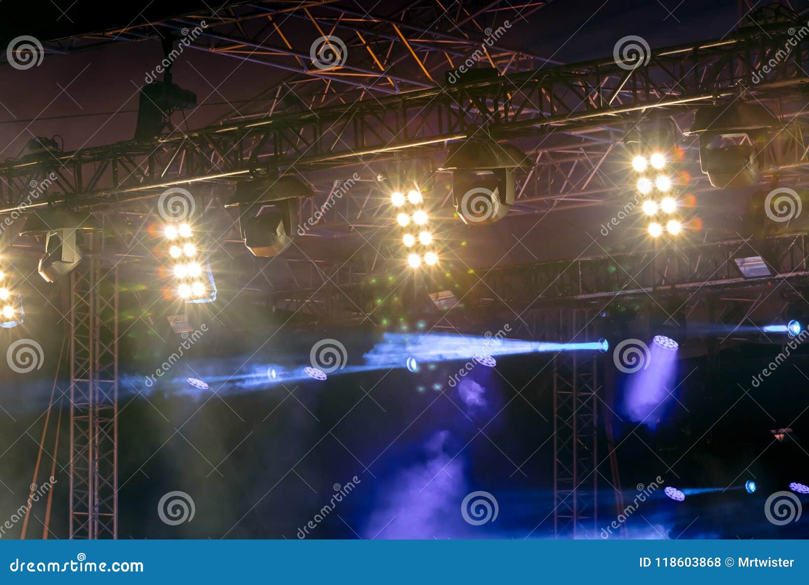 Row of Bright Spotlights on Concert Stage Stock Photo - Image of ...