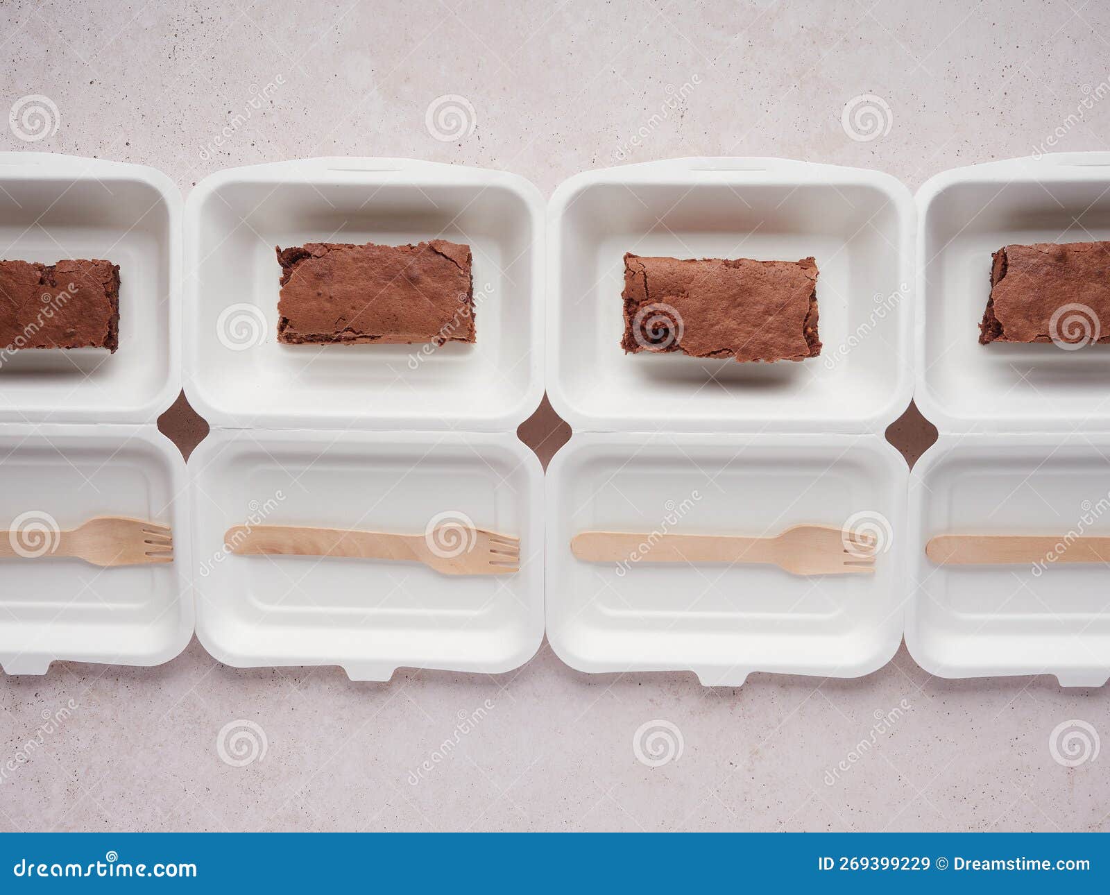 Row of brownie containers stock image. Image of wooden - 269399229