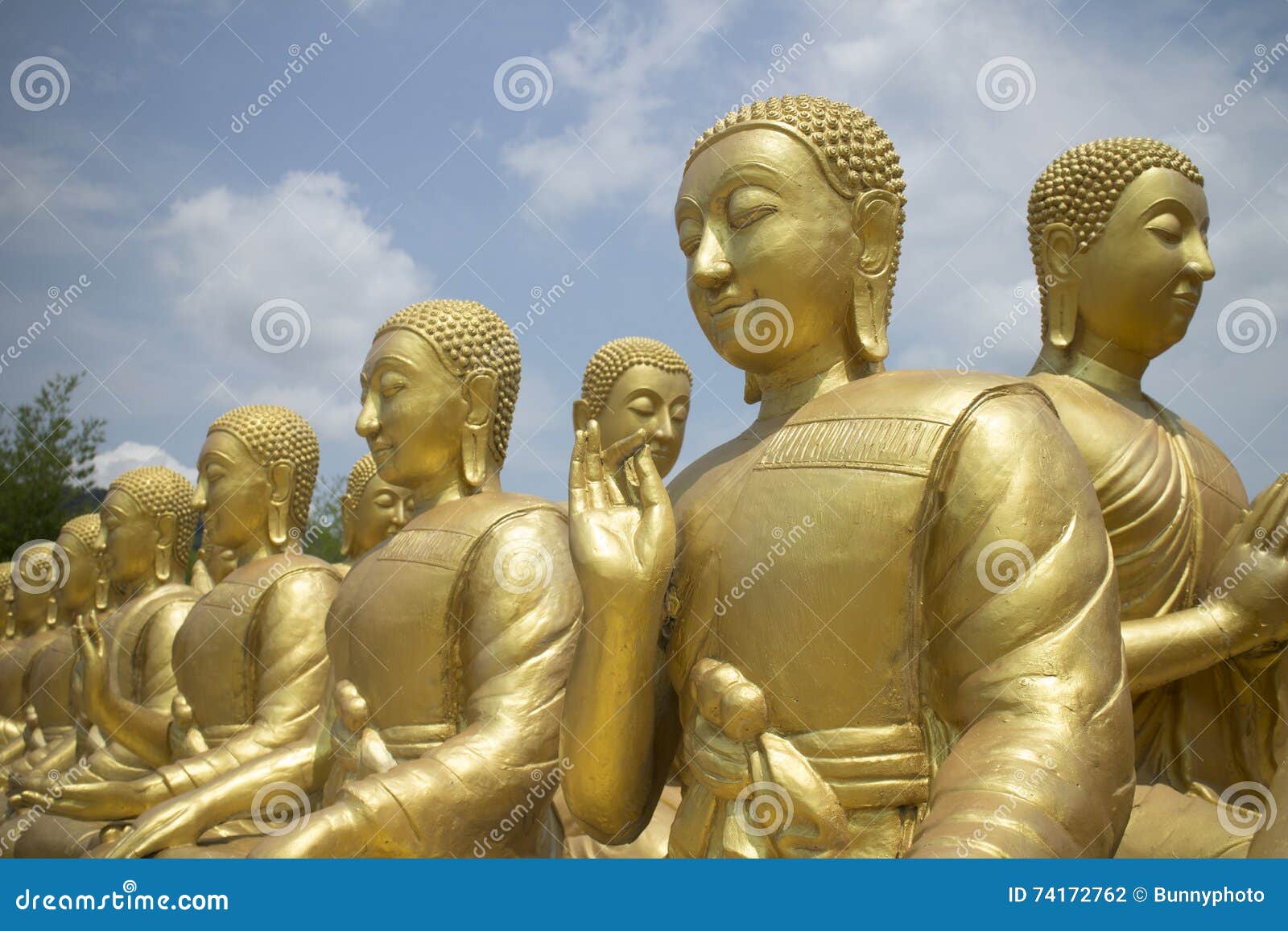 Row of Buddhist Disciple Statues Stock Photo - Image of architecture ...
