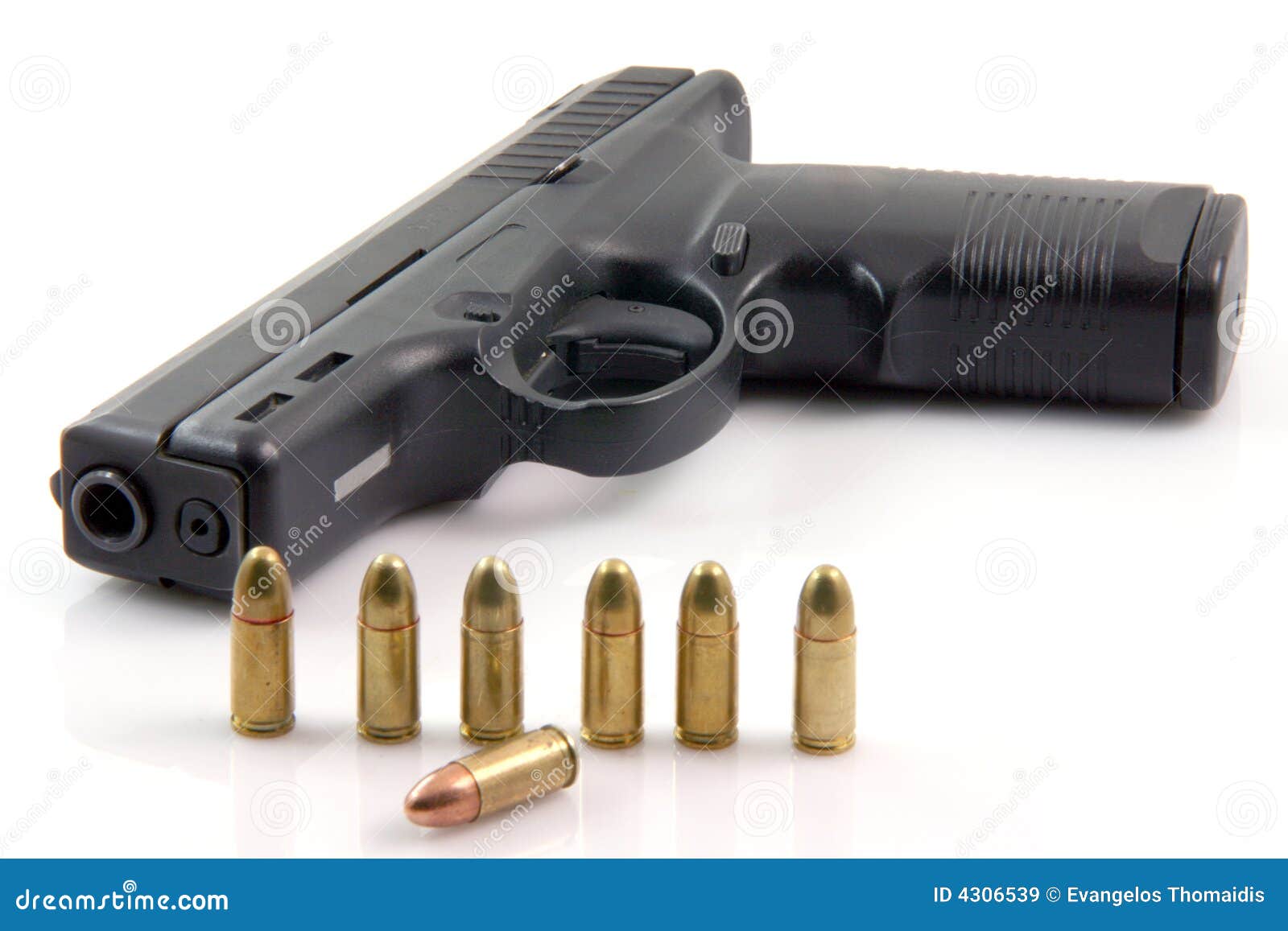 Row bullets and gun stock image. Image of isolated, defend - 4306539