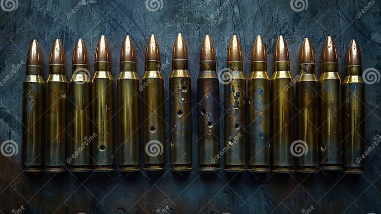 A Row of Bullets Lined Up Against a Dark Blue Background Stock Image ...