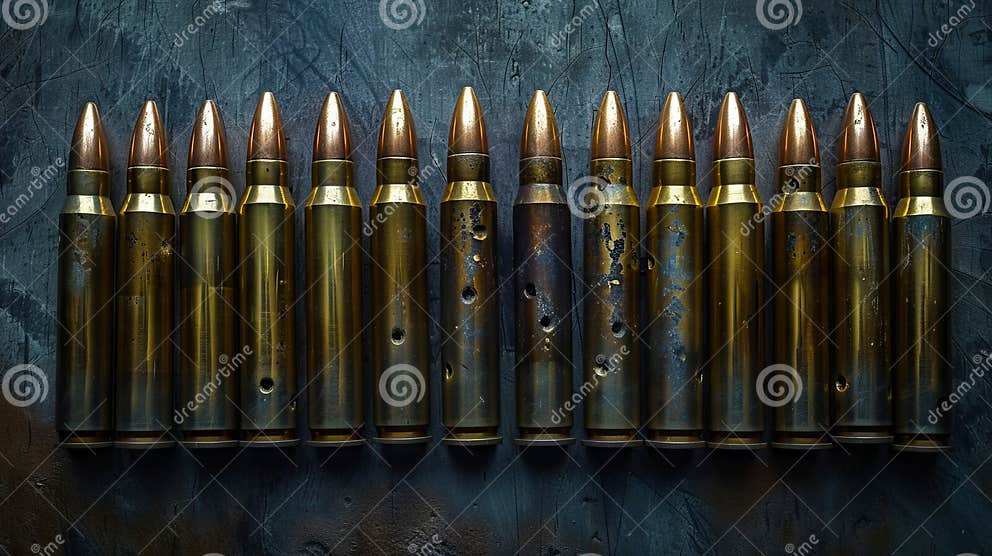 A Row of Bullets Lined Up Against a Dark Blue Background Stock Image ...