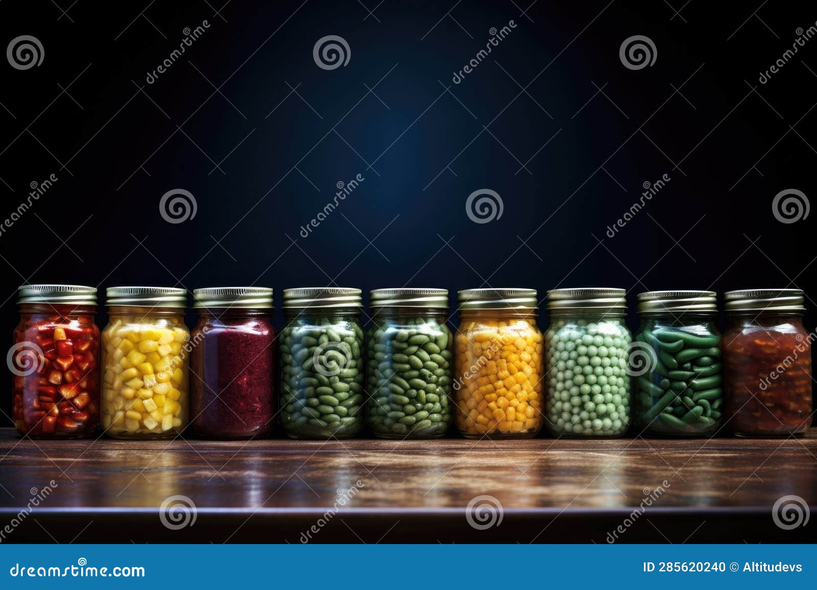 Row of Canned Goods with Focus on Their Unique Textures Stock ...