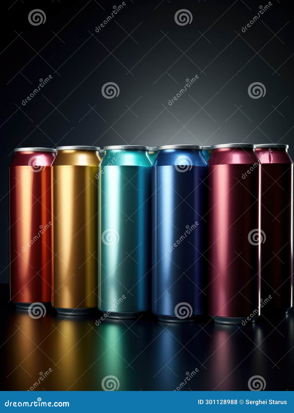 A Row of Cans in Different Colors Lined Up on a Table, AI Stock ...