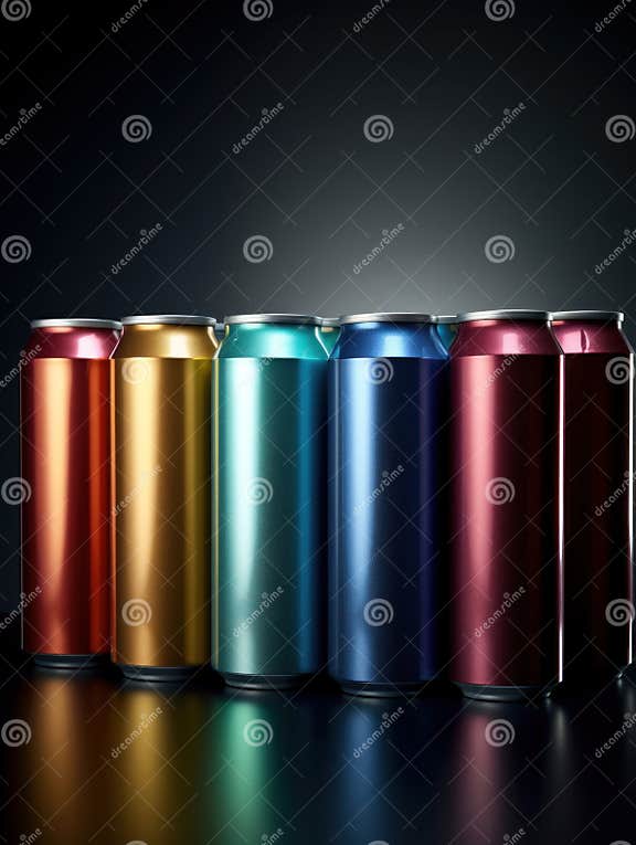 A Row of Cans in Different Colors Lined Up on a Table, AI Stock ...