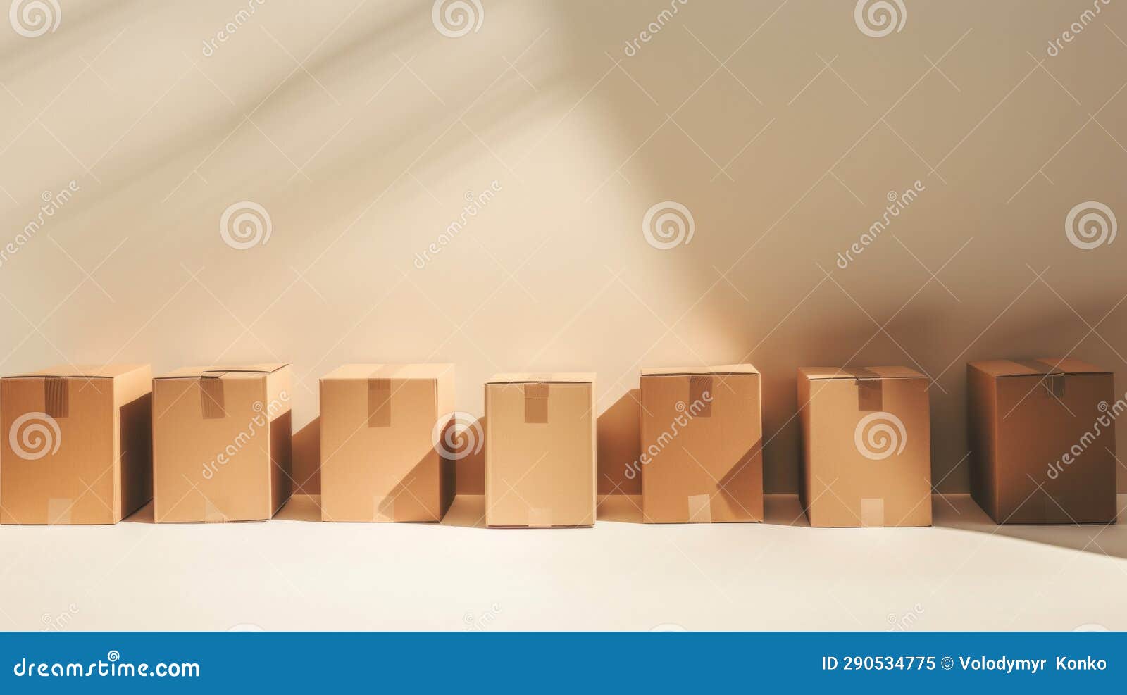 A Row of Cardboard Boxes on a Table Stock Image - Image of inventory ...