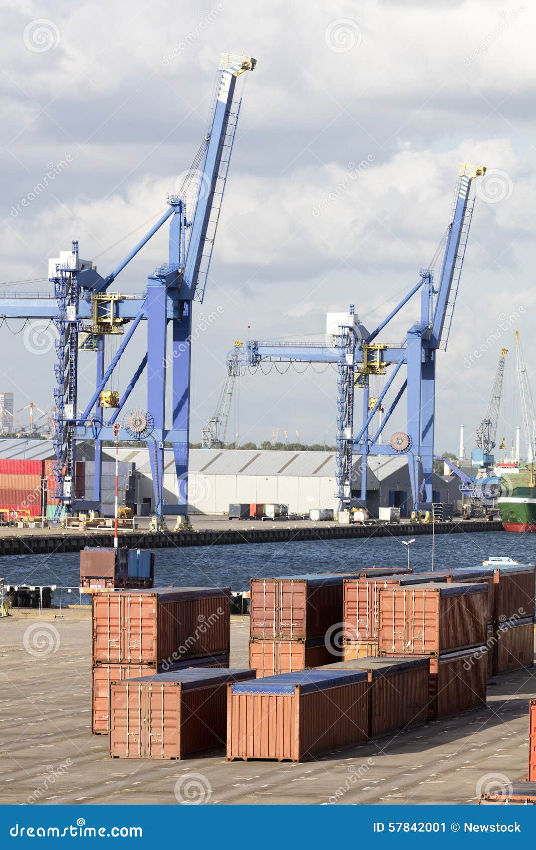 Row of Cargo Containers Stacked at Harbor Stock Image - Image of ...