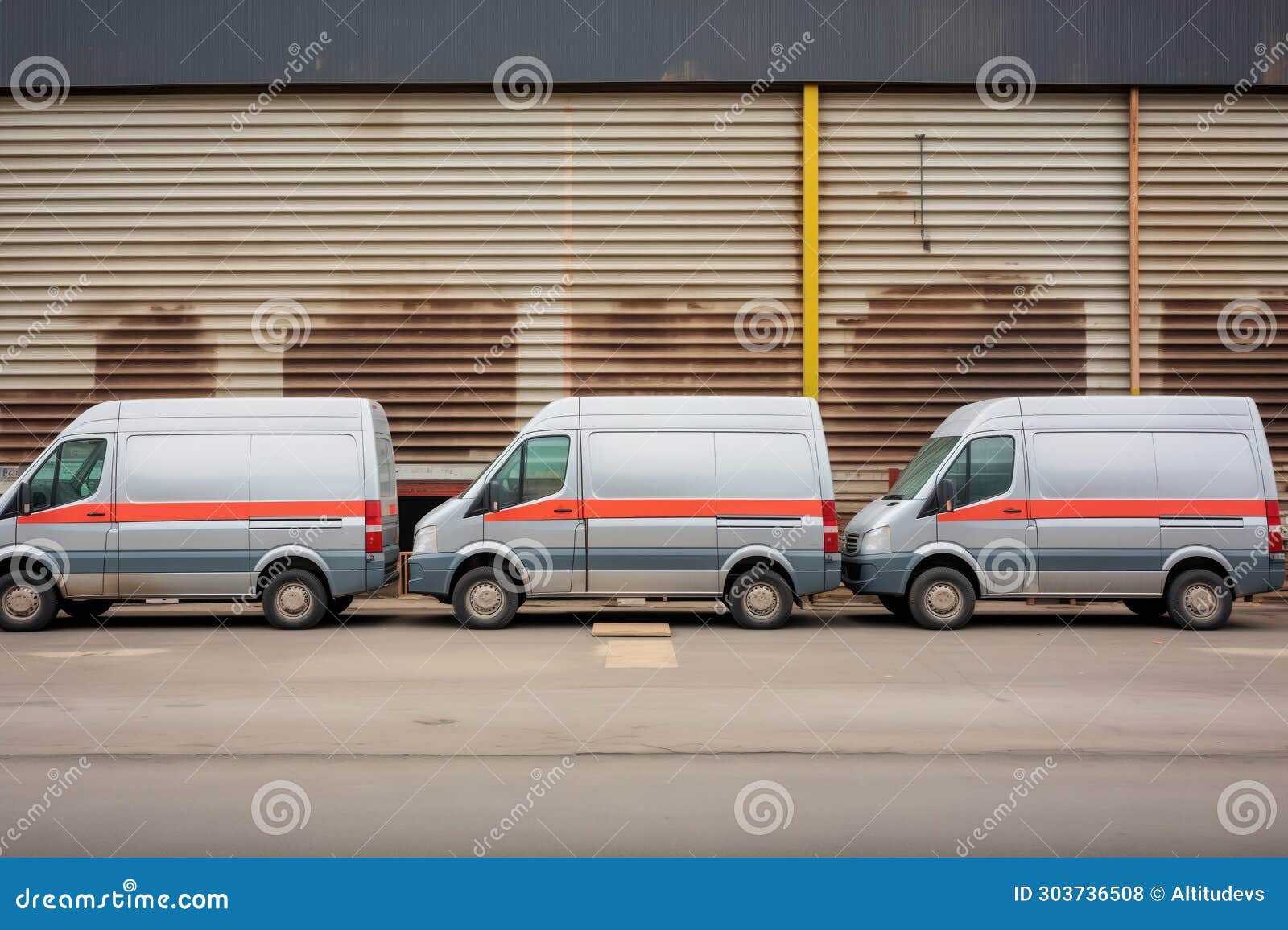 Row of Cargo Vans at a Warehouse Ready for Dispatch Stock Photo - Image ...