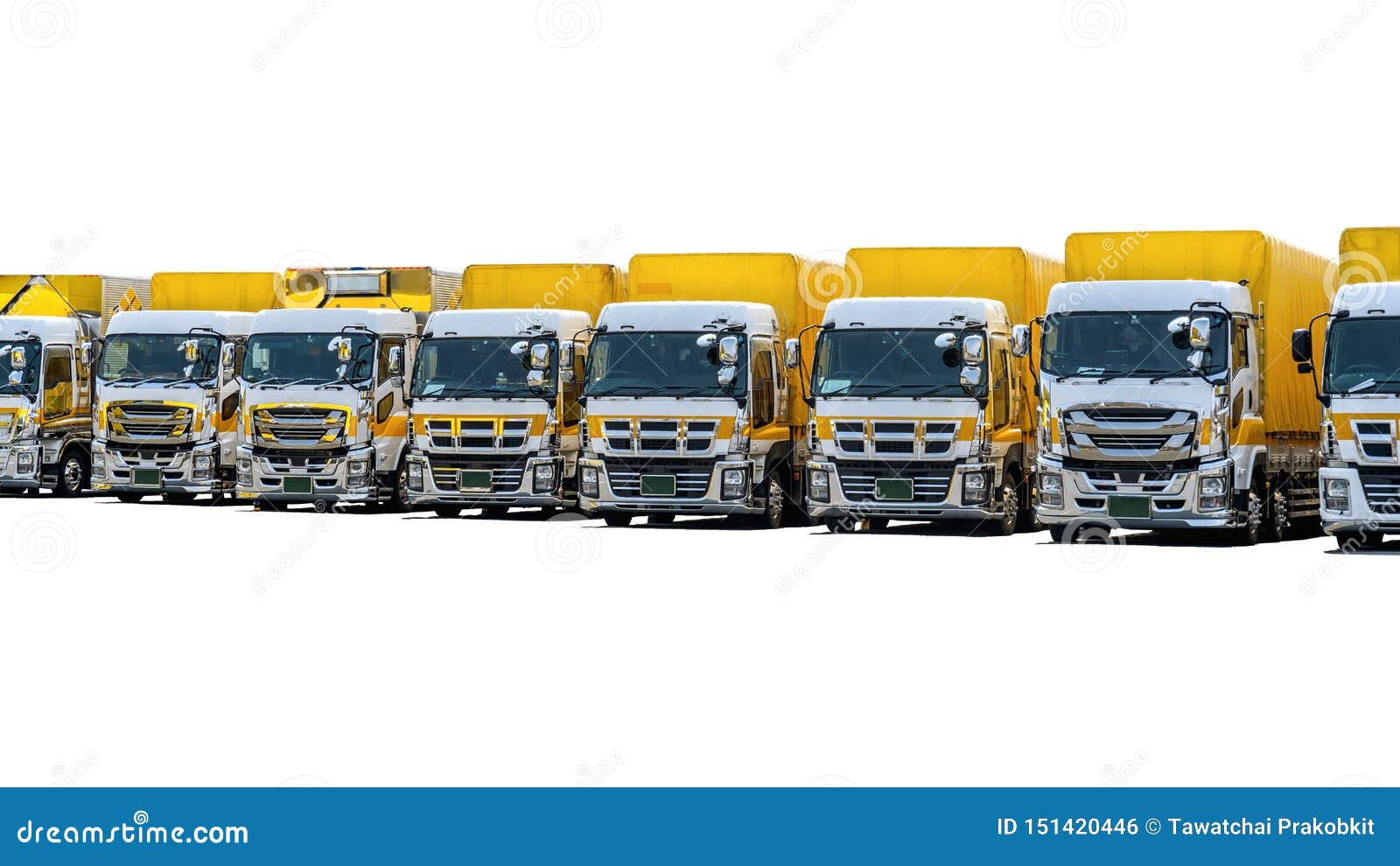 Row Of Cargo Vehicles. Freight Transportation. Cargo Truck Park Royalty ...