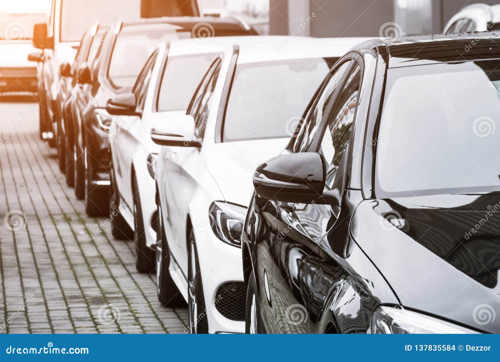 Row of Cars, Front View on the Rear View Mirrors Stock Photo - Image of ...