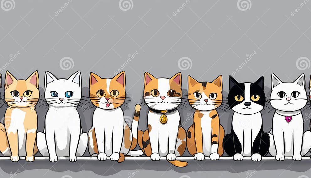 A Row of Cats with Different Colors and Patterns Stock Illustration ...