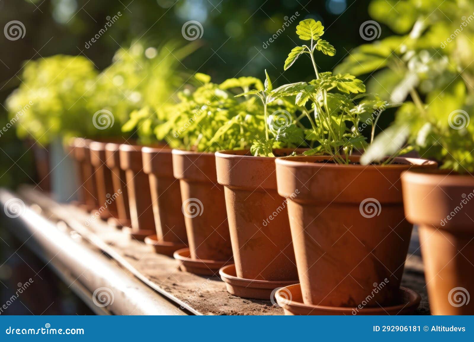 A Row of Ceramic Plant Pots in Sunlight Stock Image - Image of garden ...