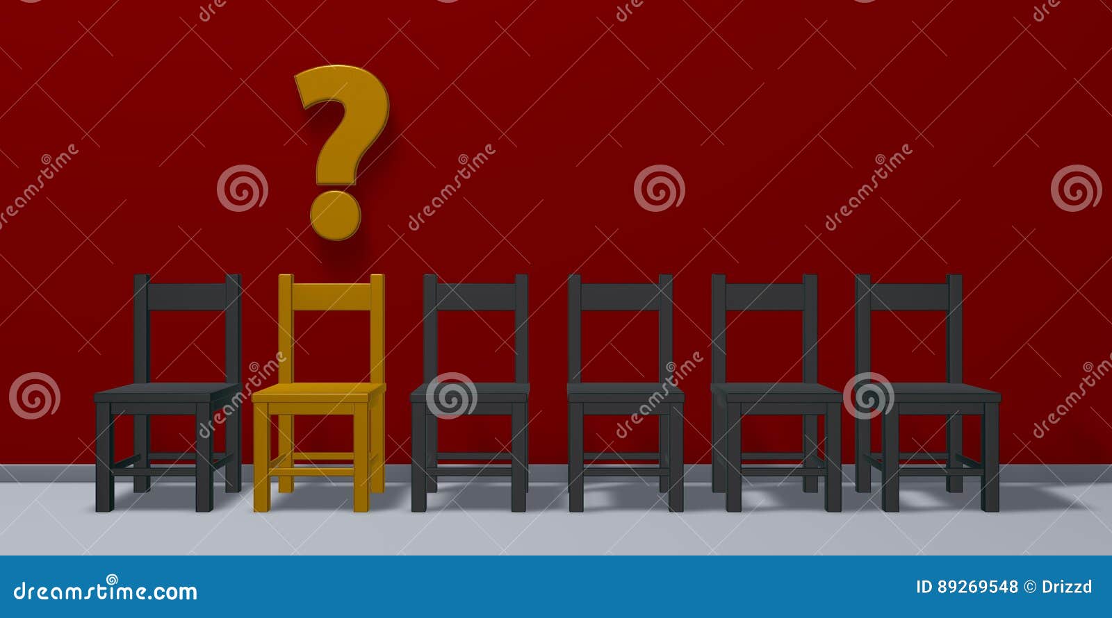 Row of Chairs, One in Yellow and Question Mark Stock Illustration ...