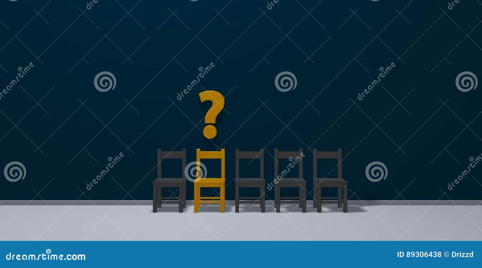Row of Chairs, One in Yellow and Question Mark Stock Illustration ...