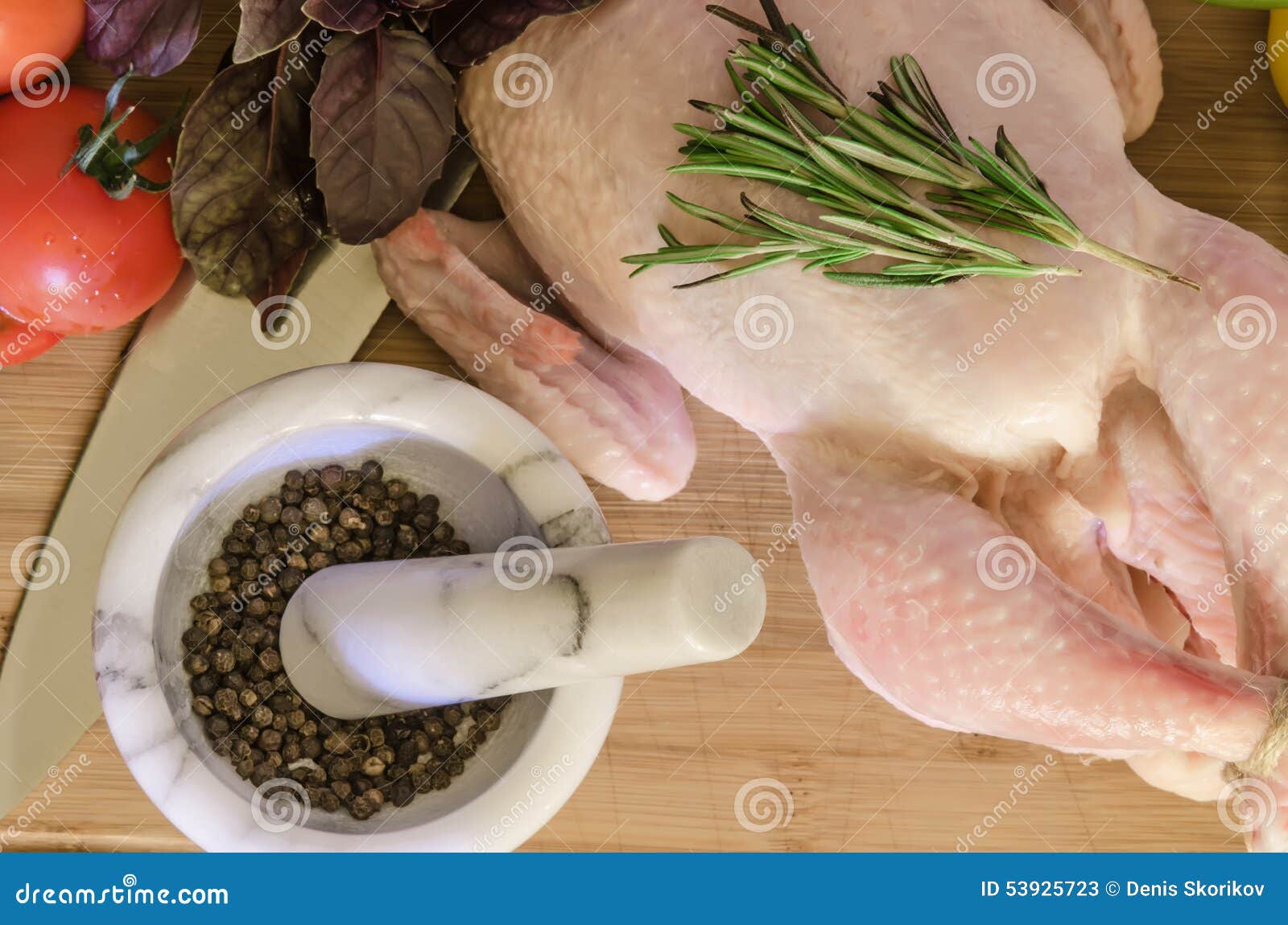 Row Chicken with Vegetables and Spice Stock Image - Image of meal ...