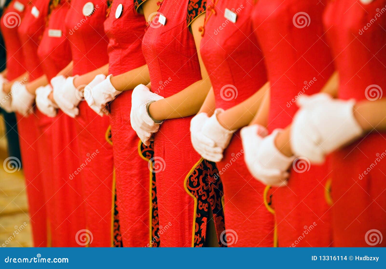 Row of Chinese waitresses stock photo. Image of hotel - 13316114