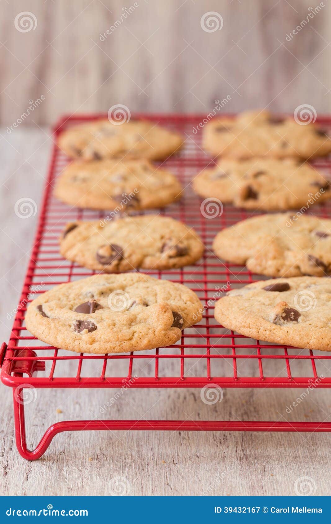 Row of Chocolate Chip Cookies on Cooling Rack Stock Image - Image of ...