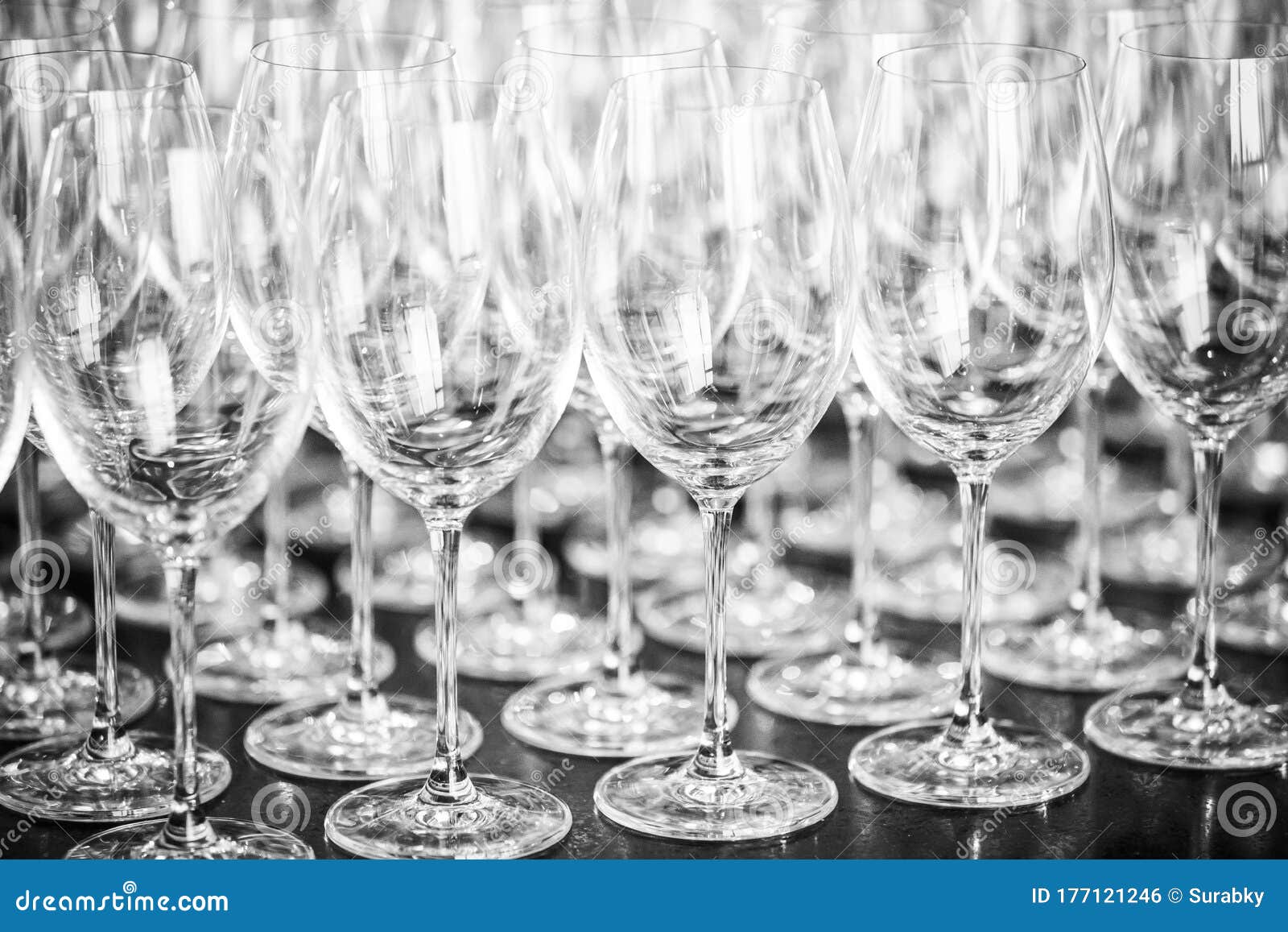 Row of clean wine glass stock photo. Image of light - 177121246