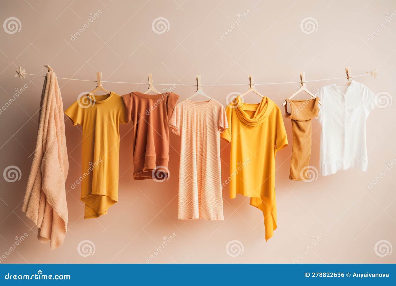 A Row of Clothes Hanging on a Clothes Line. Generative AI Image. Stock ...