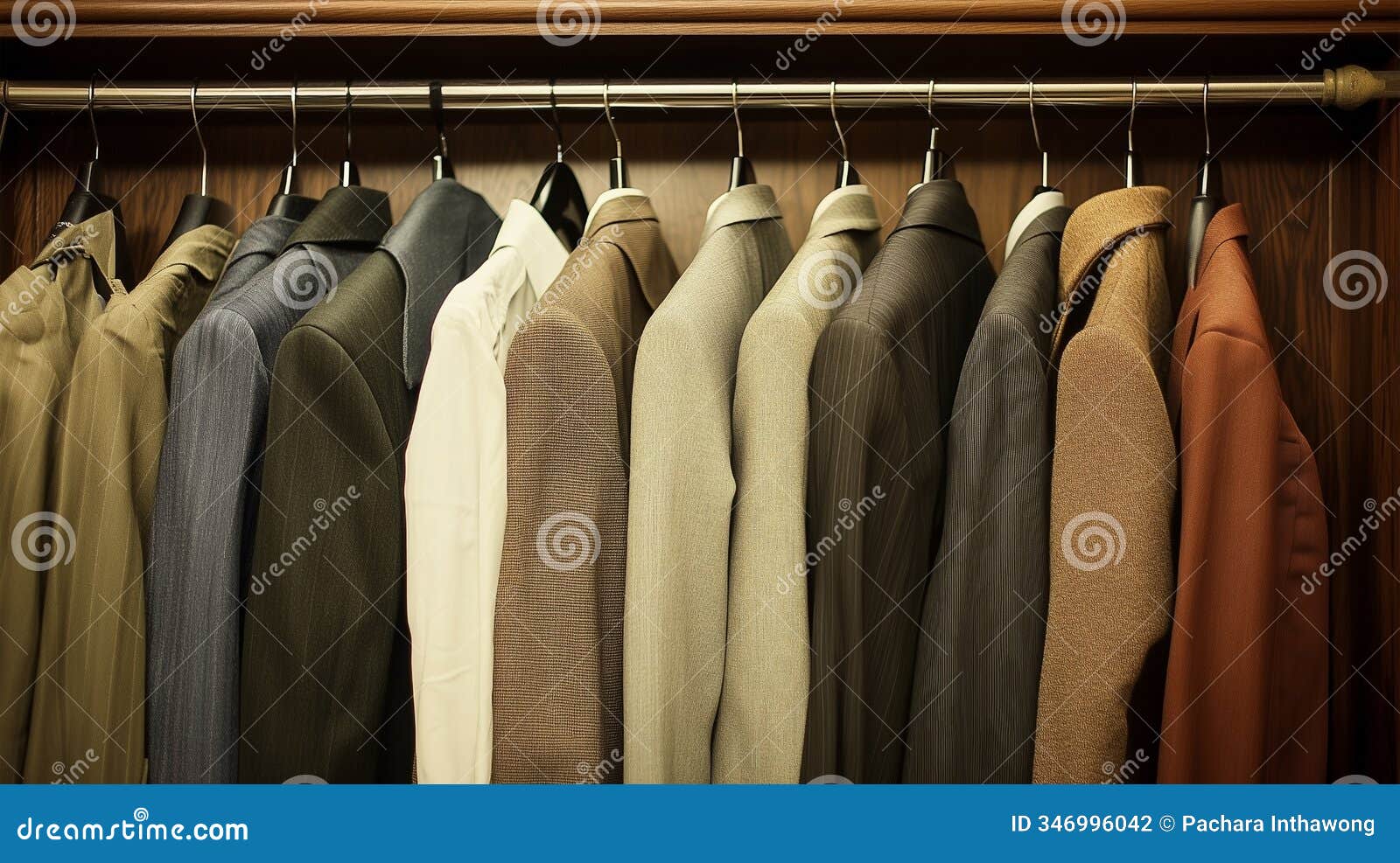 A Row of Clothes Hanging on a Rack Stock Illustration - Illustration of ...