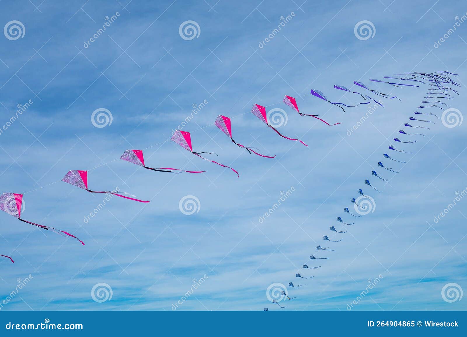 Row of Colored Kites in the Blue Sky Stock Image - Image of festival ...