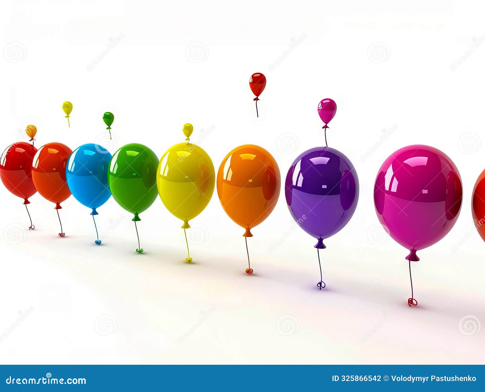 A Row of Colorful Balloons with a White Background Stock Photo - Image ...