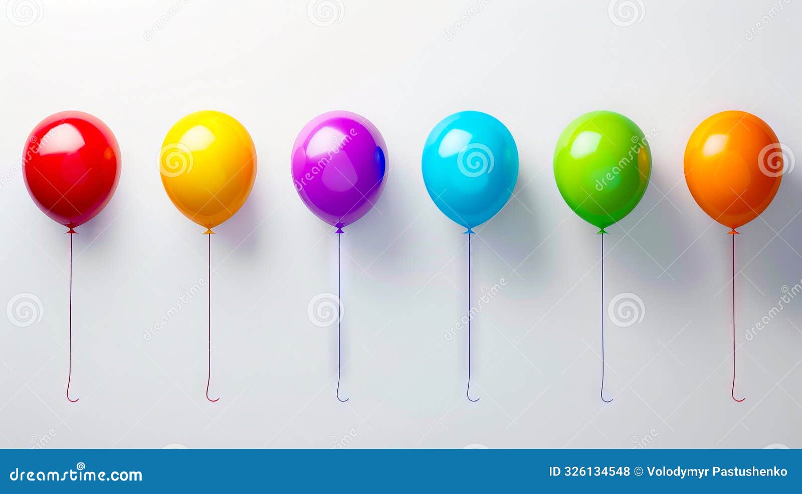 A Row of Colorful Balloons on a White Background Stock Photo - Image of ...