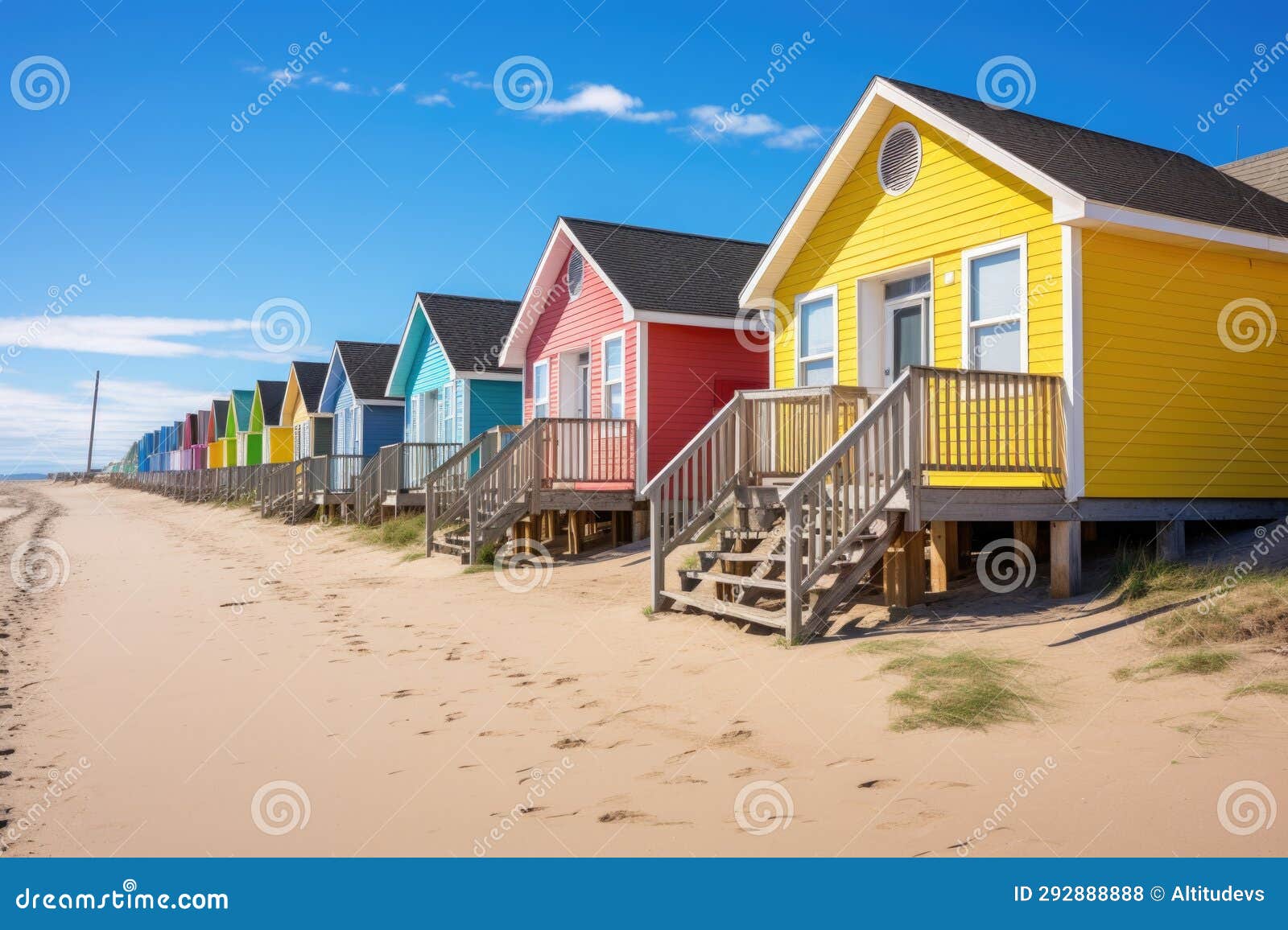 A Row of Colorful Beachfront Second Homes Stock Photo - Image of luxury ...