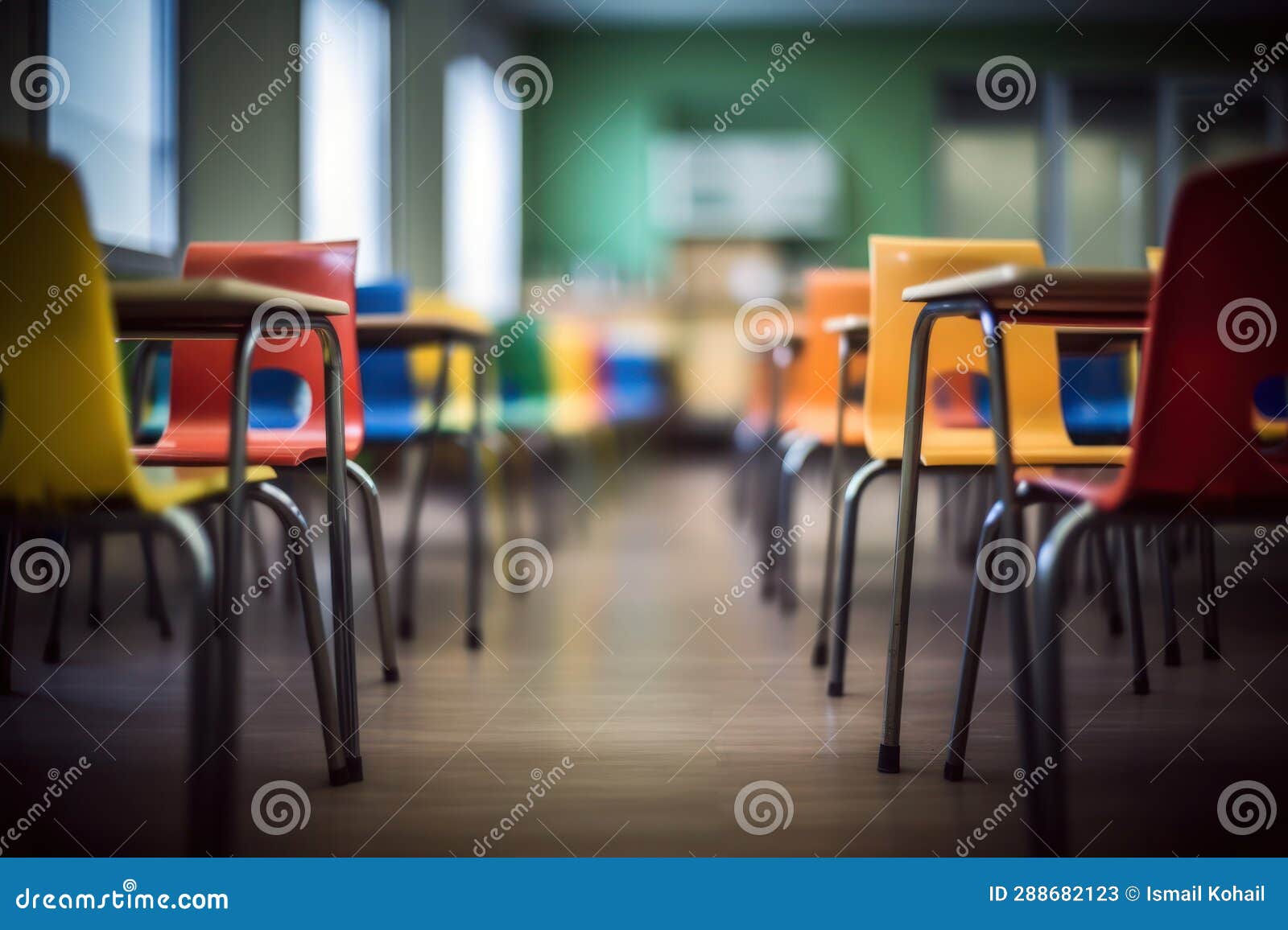 A Row of Colorful Chairs in a Classroom, Created by Generative AI Stock ...