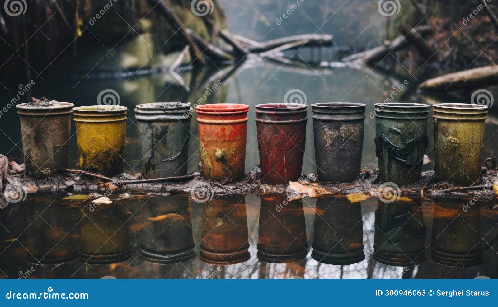 A Row of Colorful Containers Lined Up on a Log, AI Stock Image - Image ...