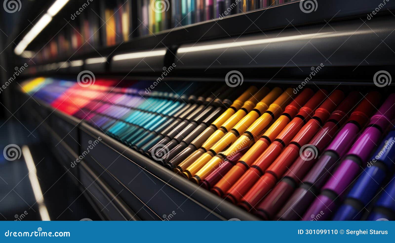 A Row of Colorful Crayons in a Store Display Case, AI Stock ...