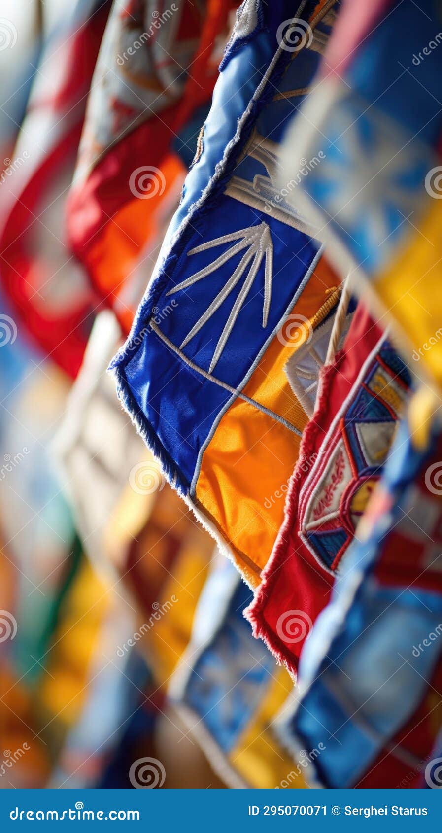 A Row of Colorful Flags Hanging on a Wall, AI Stock Illustration ...