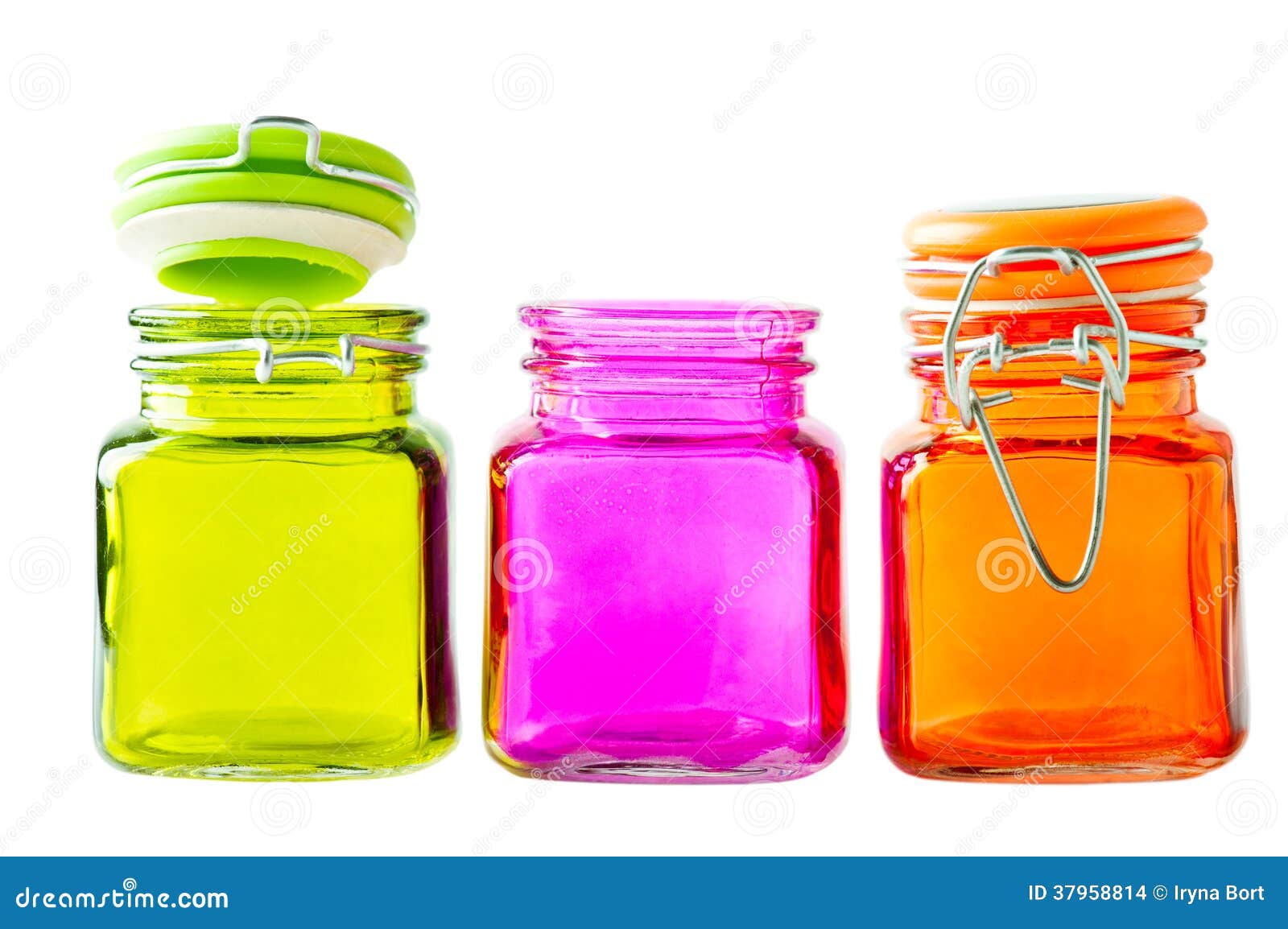 Row of colorful glass jars stock photo. Image of transparent - 37958814