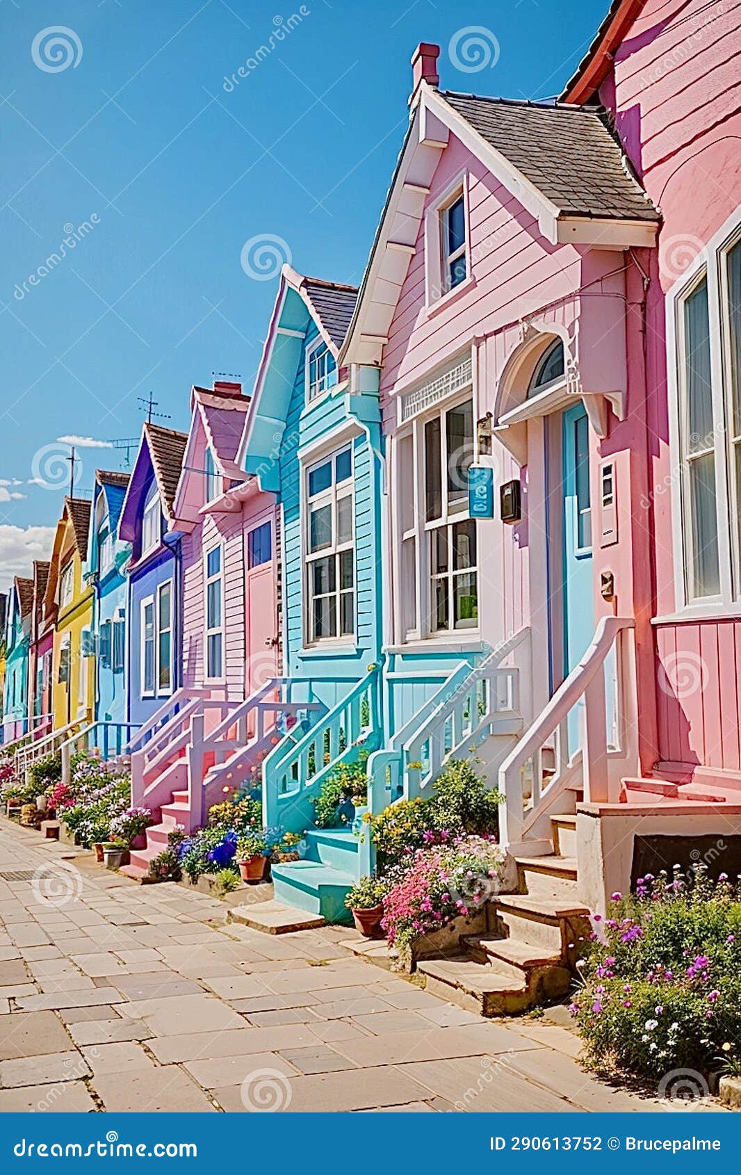 A Row of Colorful Houses in the Suburbs. AI Generated Stock ...