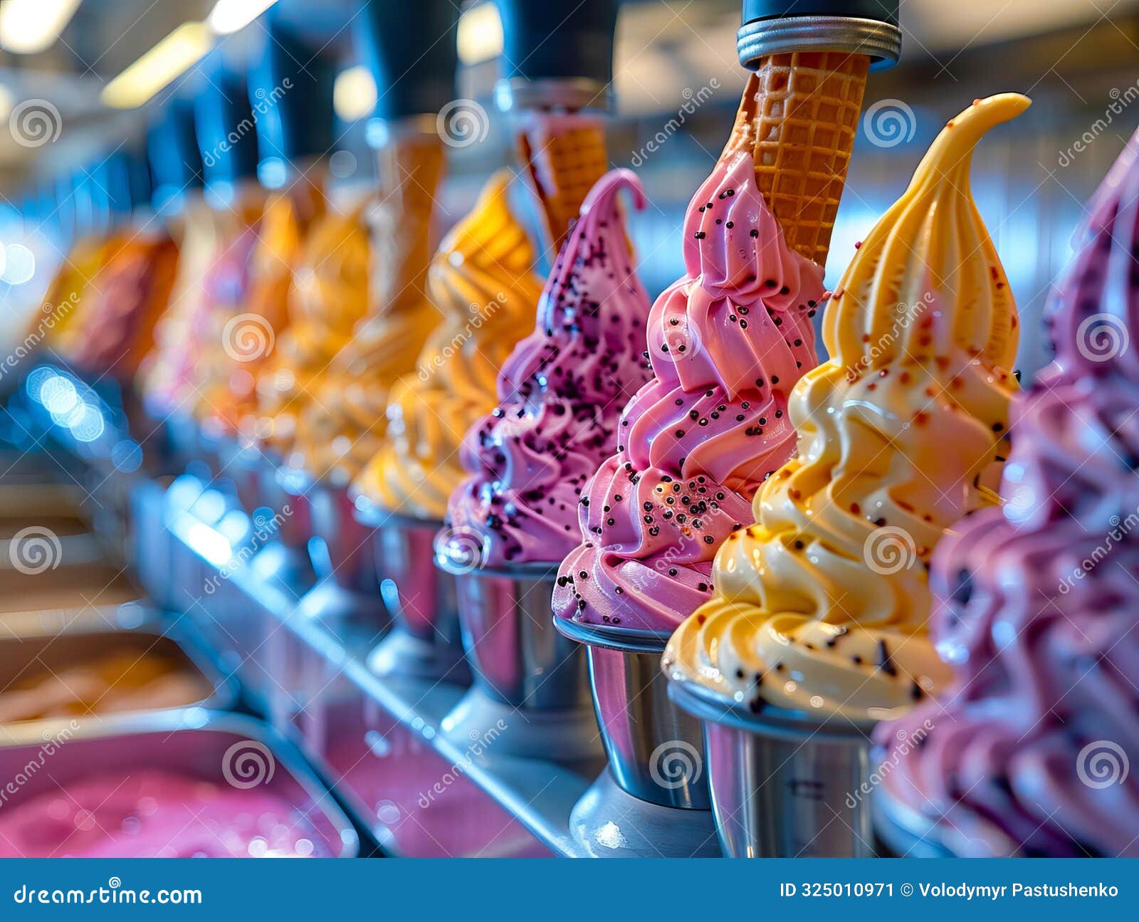 A Row of Colorful Ice Cream Cones Stock Image - Image of frosting ...