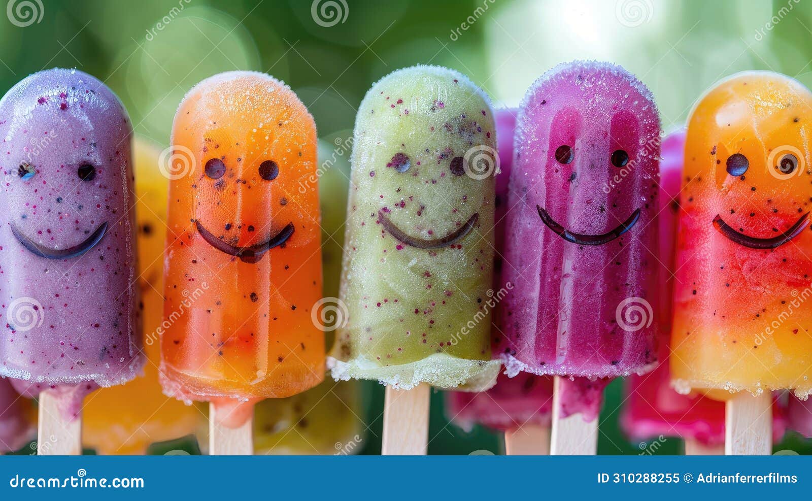 Row of Colorful Ice Pops with Smiley Faces. Stock Image - Image of kiwi ...